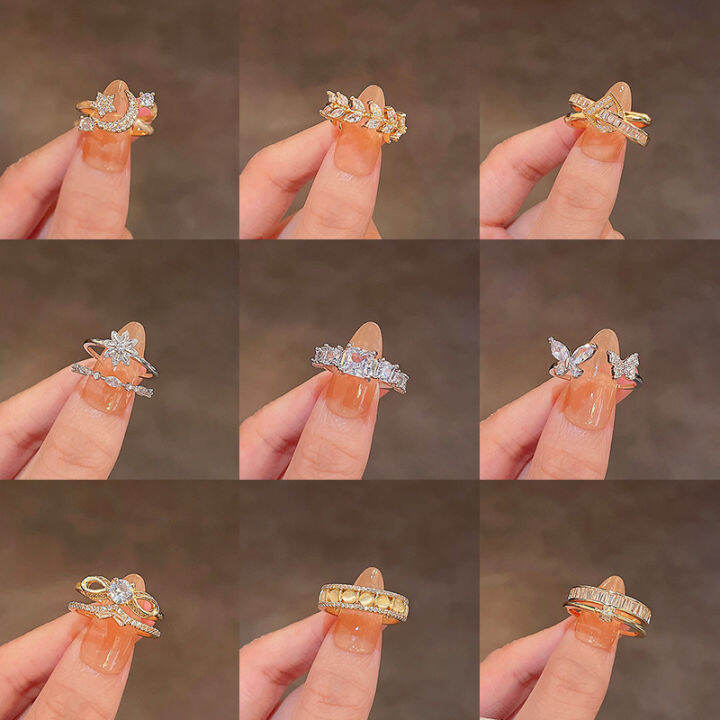 【现货】戒指女小众ins风精致锆石指环开口戒指可自行调整大小 Ring female niche ins Wind exquisite ...