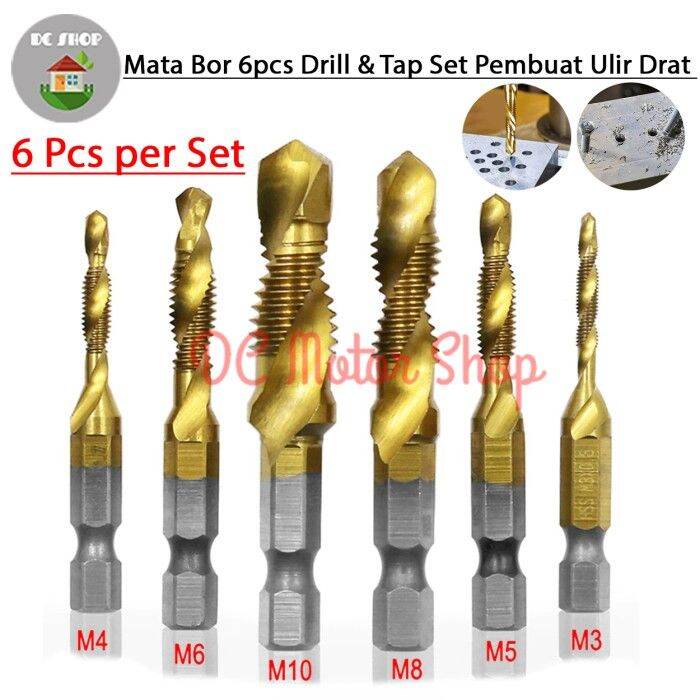 Mata Bor 6PCS Drill and Tap Set Pembuat Ulir Drat Twist Spiral Tapper ...