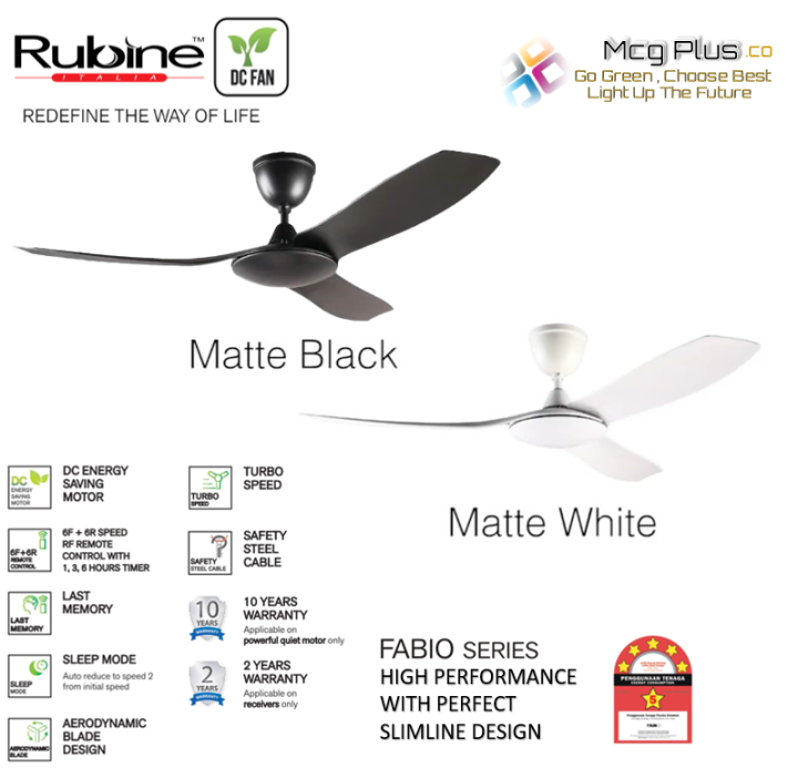 RUBINE FABIO SERIES 52" inches High Performance With Slimline Design DC ...