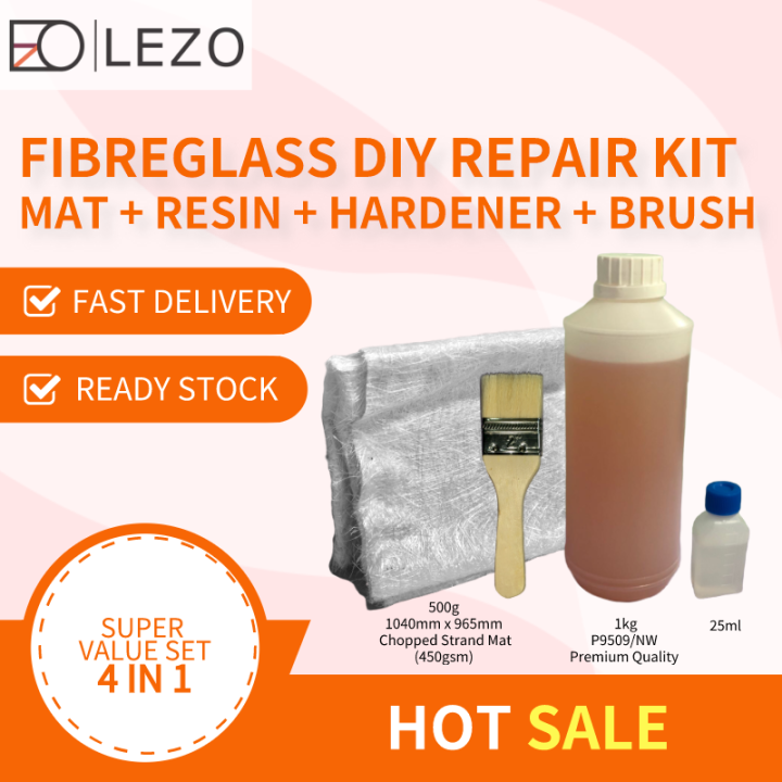 LEZO FIBREGLASS FRP DIY KIT SET, FIBERGLASS REPAIR KIT (1kg RESIN, 500g ...