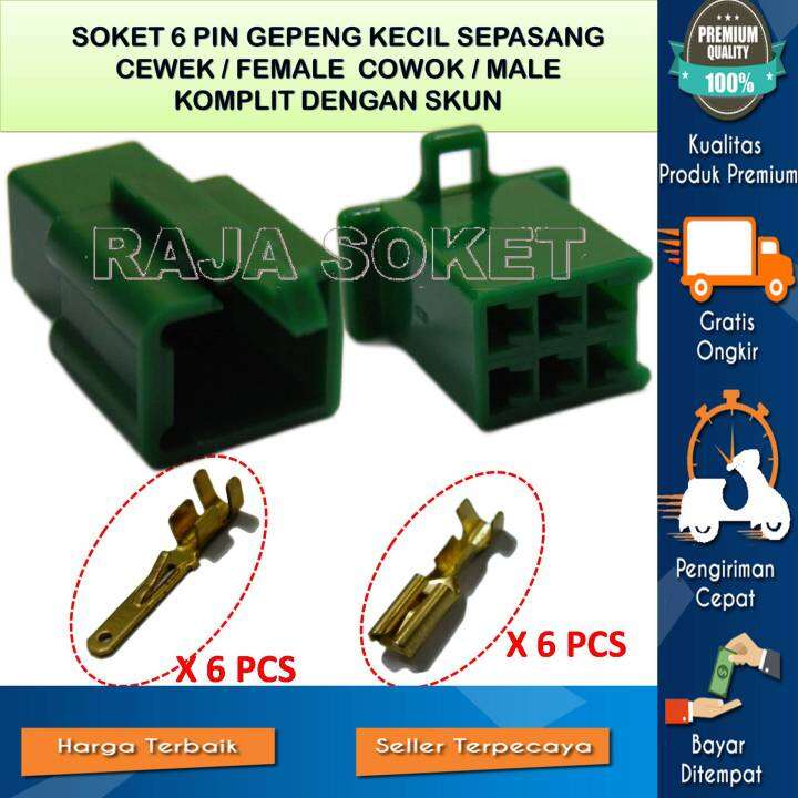 ( isi 5 set ) SOKET SOCKET CONNECTOR KONEKTOR MOTOR KABEL 6 PIN KECIL- HIJAU SET SKUN | Lazada ...