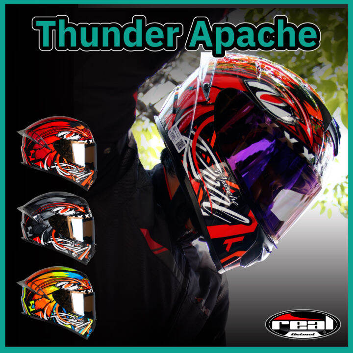REAL หมวกกันน็อคเต็มใบ Thunder Apache | Lazada.co.th