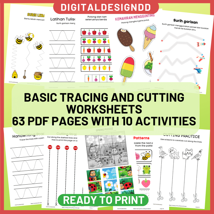 Basic tracing and cutting pdf worksheet for toddler kids preschool ...