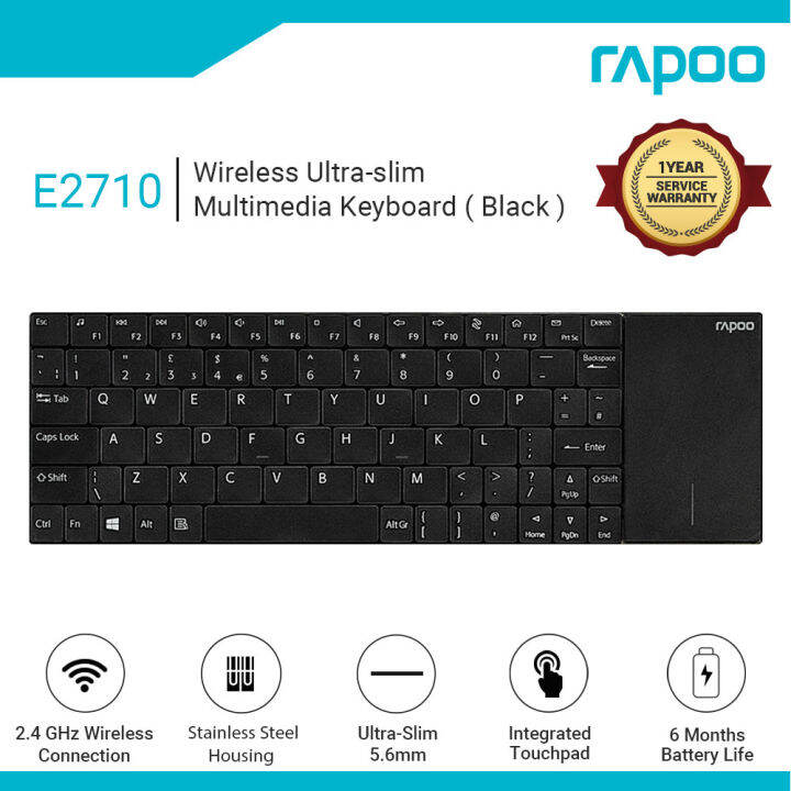 Rapoo E2710 Wireless Multimedia Keyboard, 2.4G Wireless via Nano USB ...
