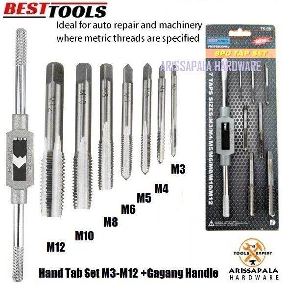 BESTTOOLS Hand Tap Set Lengkap Gagang Stang Handle Alat Senai Pembuat Drat Hand Tap M3-M12 ...