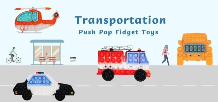 Transportation vehicles push pop bubble sensory anti-stress fidgets ...
