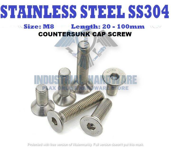 M8 CSK Countersunk Screw Flat Head Screw 304 Stainless Steel SHINY SURFACE Allen Bolt DIN7991 ...