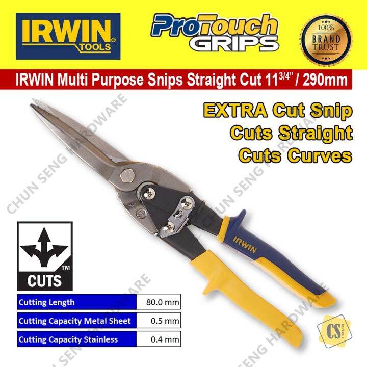 IRWIN Multi Purpose Snips Straight Cuts 11" 300mm Extra Cut Snip Cuts ...