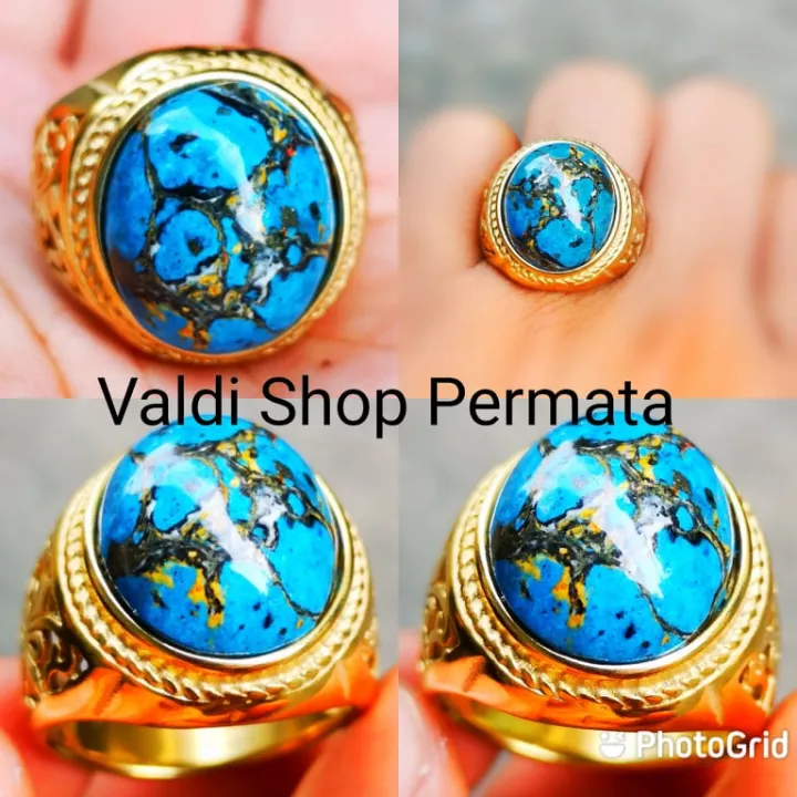 Natural Batu Akik Pirus Serat Emas Top Colour | Lazada Indonesia