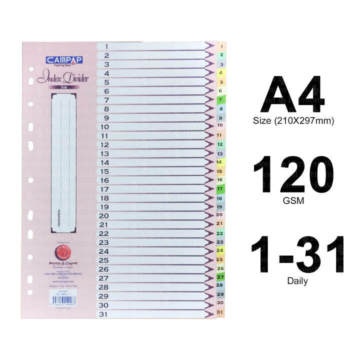 Campap Daily 1~31 Colours Index Divider (CA4906) | Lazada