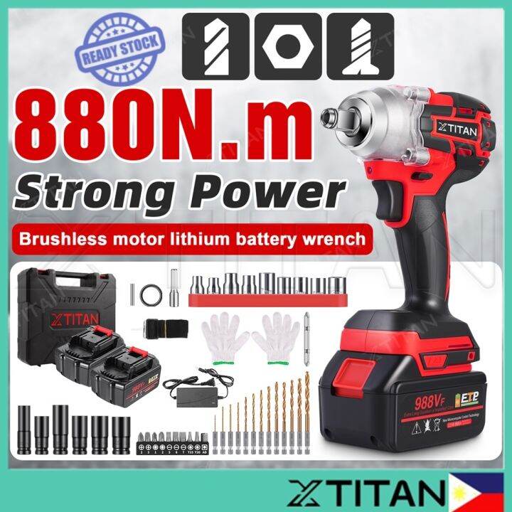 XTITAN 1/2'' 3/8'' Brushless Impact Wrench Cordless Drill 880Nm Electric Power Driver | Lazada PH