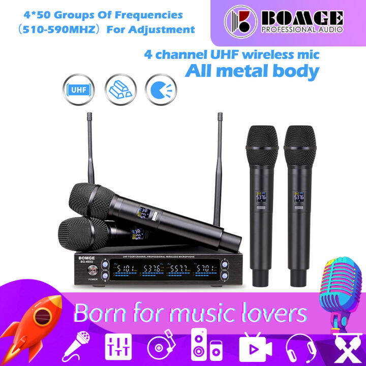 Wireless Microphone System 4-Channel(Pro) , BOMGE UHF Cordless Dynamic Four Mics Set ,Auto ...