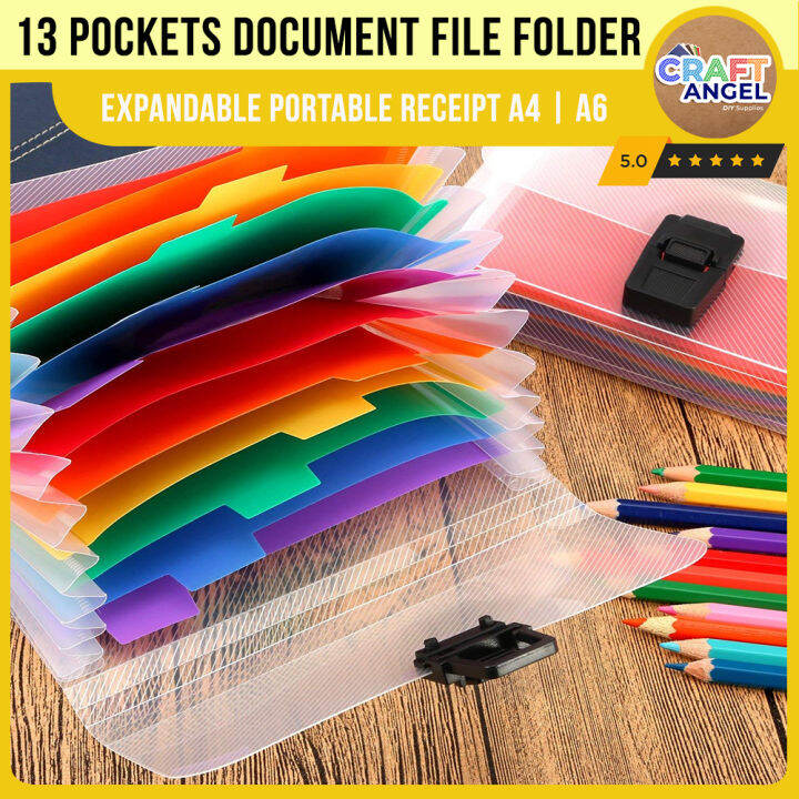 13 Pockets Document File Folder School Expandable Portable Receipt A4 ...