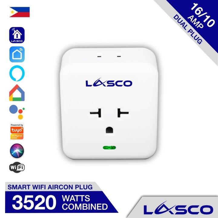 Lasco Wifi Dual Aircon Plug Smart Socket Wireless Powerful 16A and 10A ...
