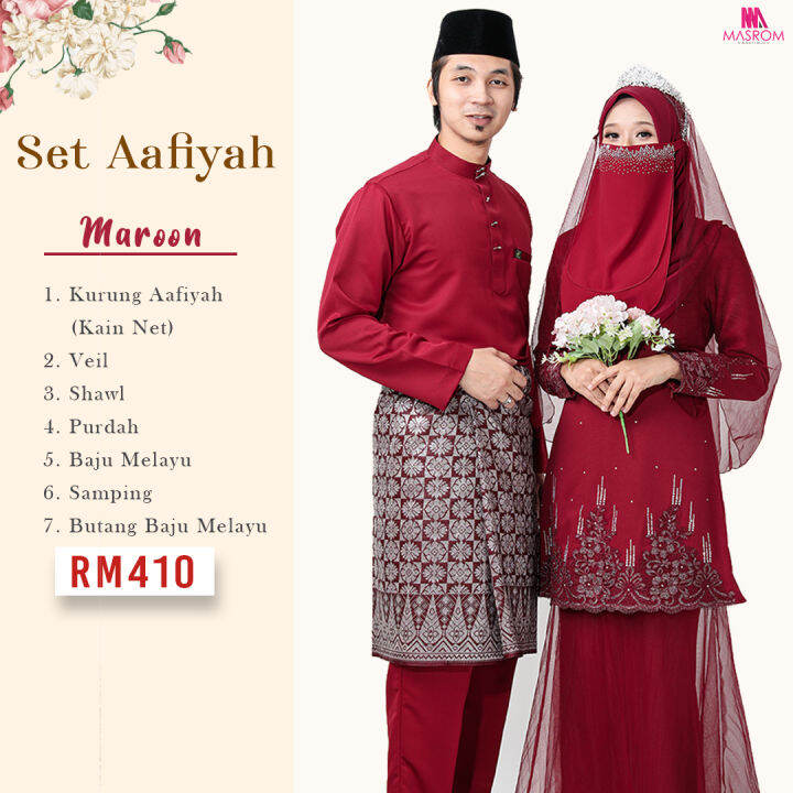 [MAROON] PAKEJ 7 ITEM SET NIKAH AAFIYAH/Baju Kurung Nikah/Full Set ...
