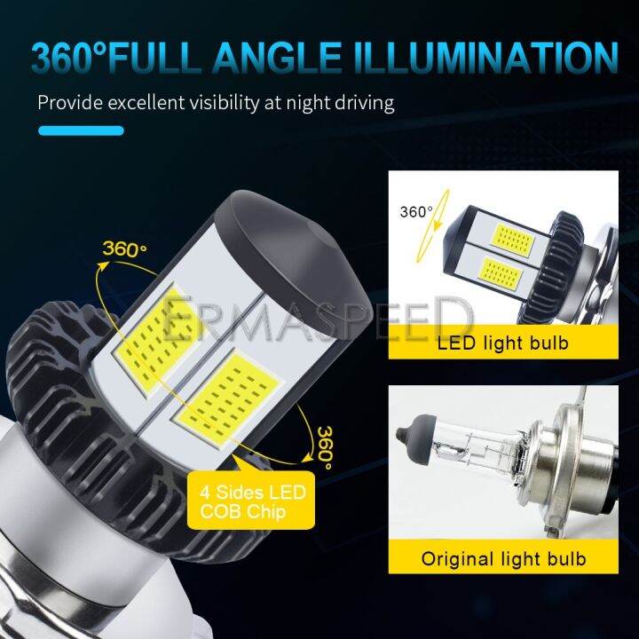 H4 Motorcycle Headlight Lamp Led 4 Side Lighting 6000K High Bright Moto ...