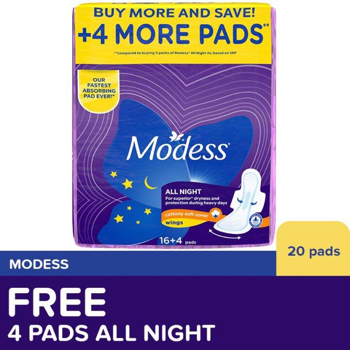 Modess All Night Sanitary Napkins 16s + FREE 4 Pads♘ | Lazada PH