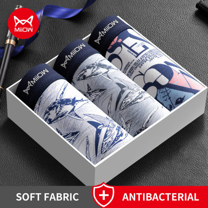 MiiOW 3Pcs ใหม่ชุดชั้นในชายนักมวยผู้ชายสบายโพลีเอสเตอร์ชุดชั้นในเซ็กซี่ชายกางเกงนักมวยกางเกงขา ...