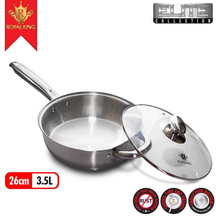 Royal King 26cm Stainless Steel Induction Ready Fry Pan with Glass Lid ...