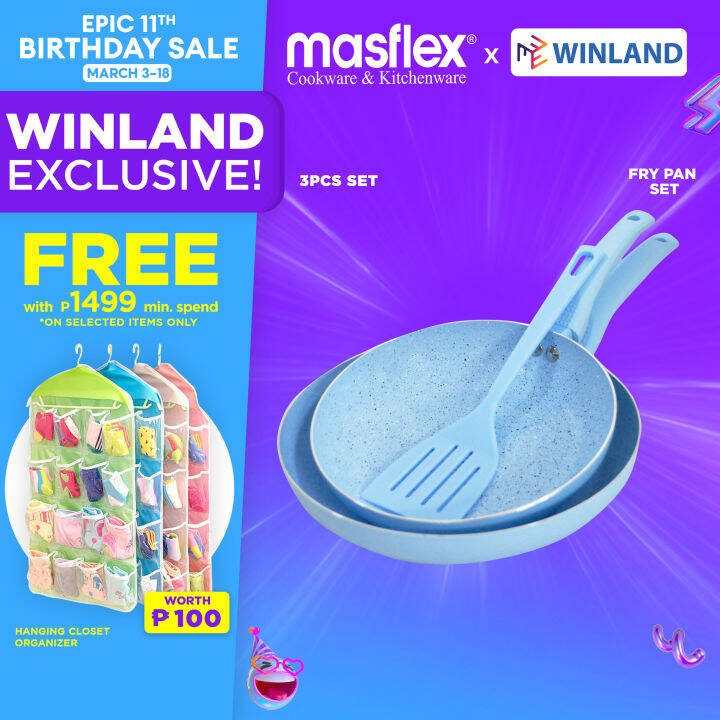 Masflex by Winland 3pcs Aluminum Induction Cookware with Ceramic Marble ...