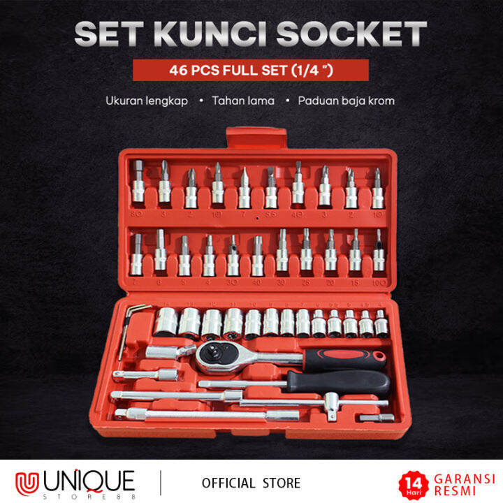 Kunci Socket / Kunci Shock Set 46 Pcs 1/4 Lengkap / Set Portable Kunci ...