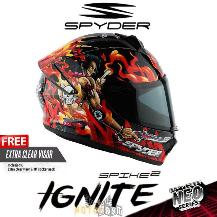 SPYDER Spike 2 Ignite Fullface Helmet w/ Free Extra Clear Visor and Neo ...