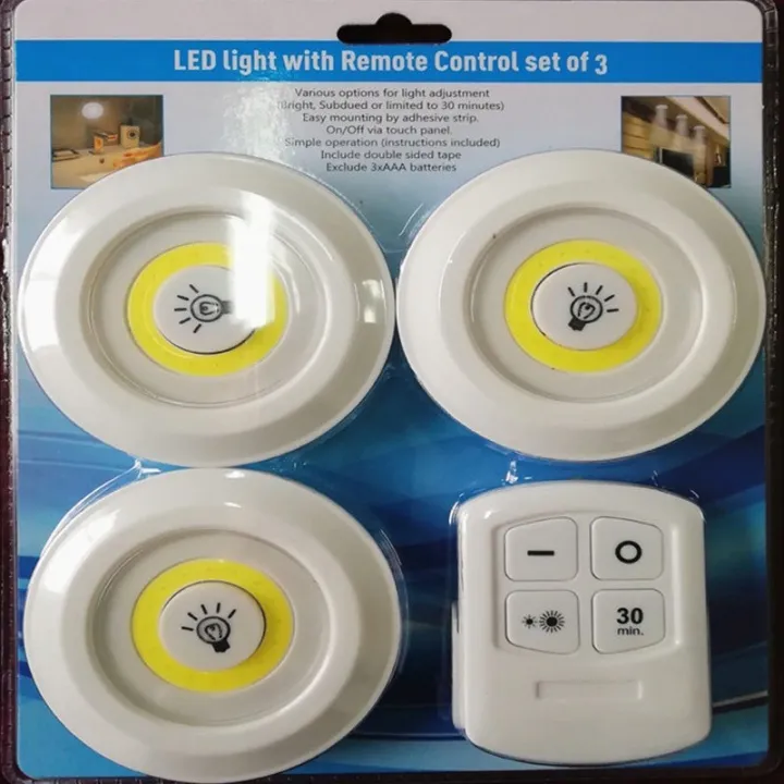 3W COB LED Light 4 Pack with Remote Controller Brightness Adjustable ...