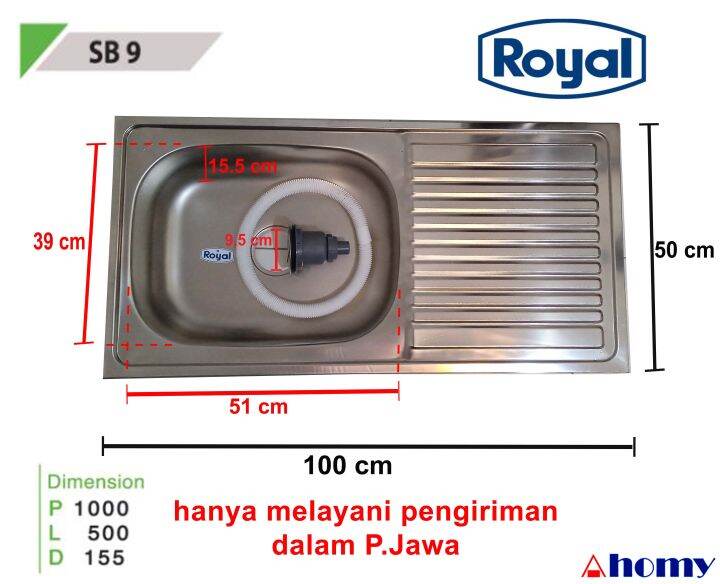 bak cuci piring 1 lubang royal SB9 SB 9 sayap 100x50x15.5 sink wastafel dapur | Lazada Indonesia