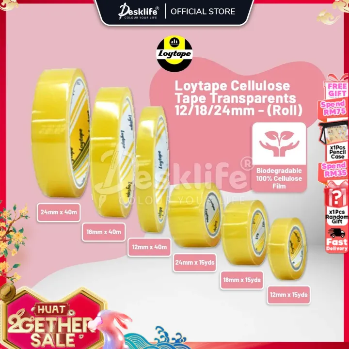 Desklife Loytape OPP Tape Cellulose Transparent 12/18/24mm -(ROLL ...