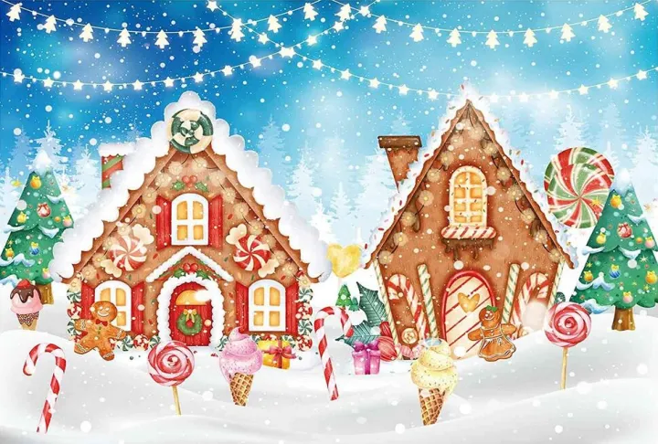 7x5ft Christmas Gingerbread House Backdrop Glitter Cookie Exchange ...