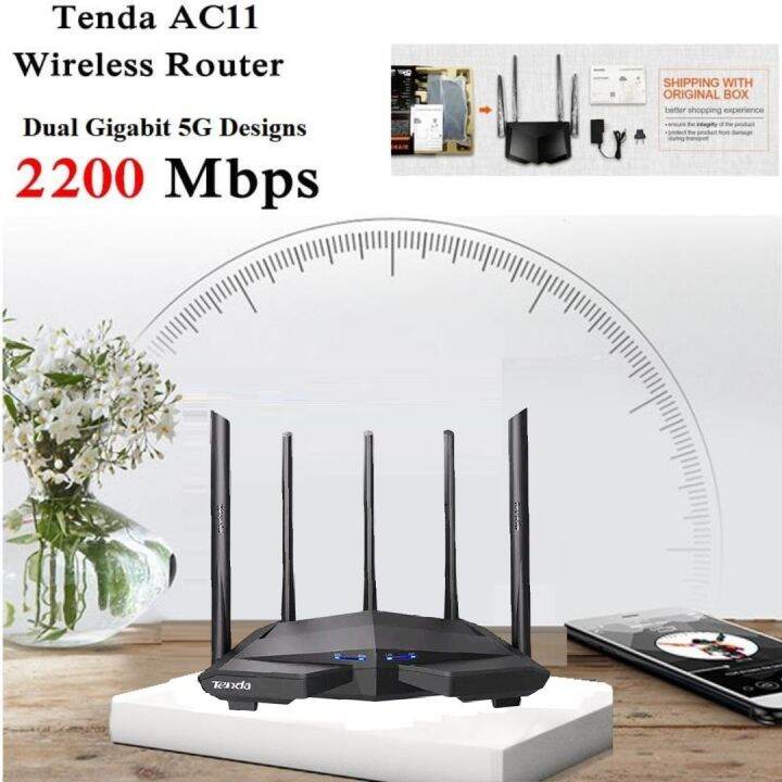Tenda AC11 Dual-Band 2.4G/5.0GHz Smart Dual Band Wireless WiFi Router ...