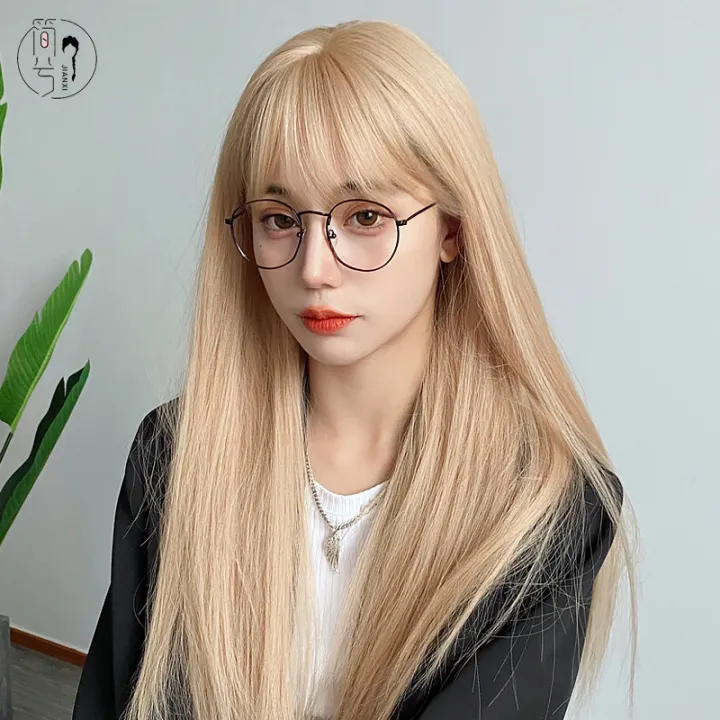 "Jane Xi" วิกผมยาวตรงสำหรับผู้หญิงวิกผมคอสเพลย์แบบเต็มศรีษะผมสีขาวปลอม ...