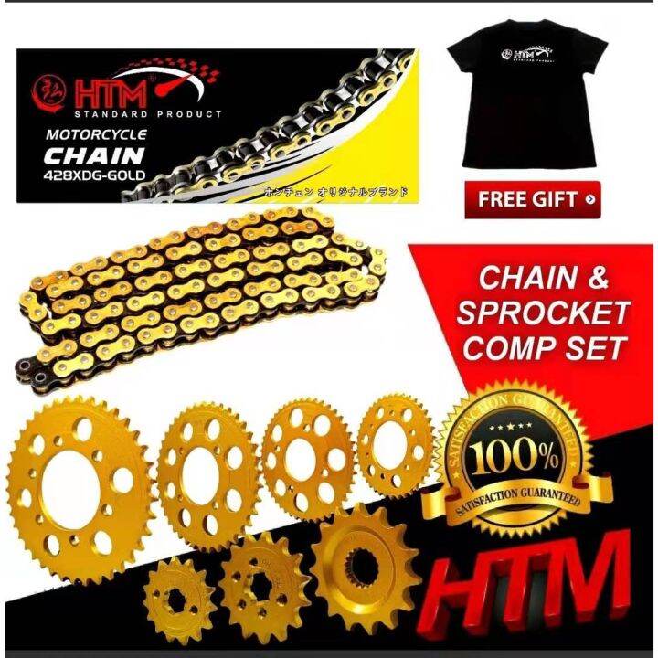 SM110 SM SPORT 110 SYM 122L (428 XDG 428XDG SPROCKET SET GOLD HTM CHAIN ...