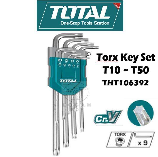 TOTAL TORX KEY SET T10-T50 LONG ALLEN KEY WRENCH 9pc SET HEAVY DUTY Cr ...