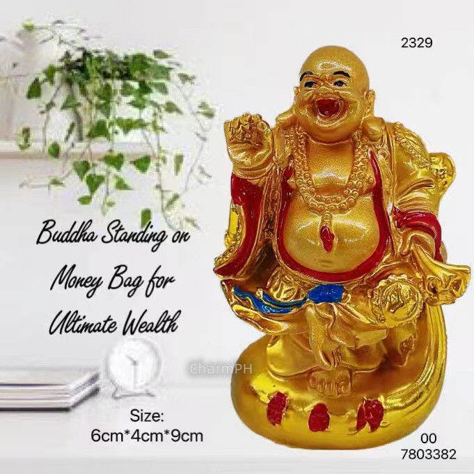 Fengshui Money Buddha Standing on Money Bag Holding Ingot for Ultimate ...