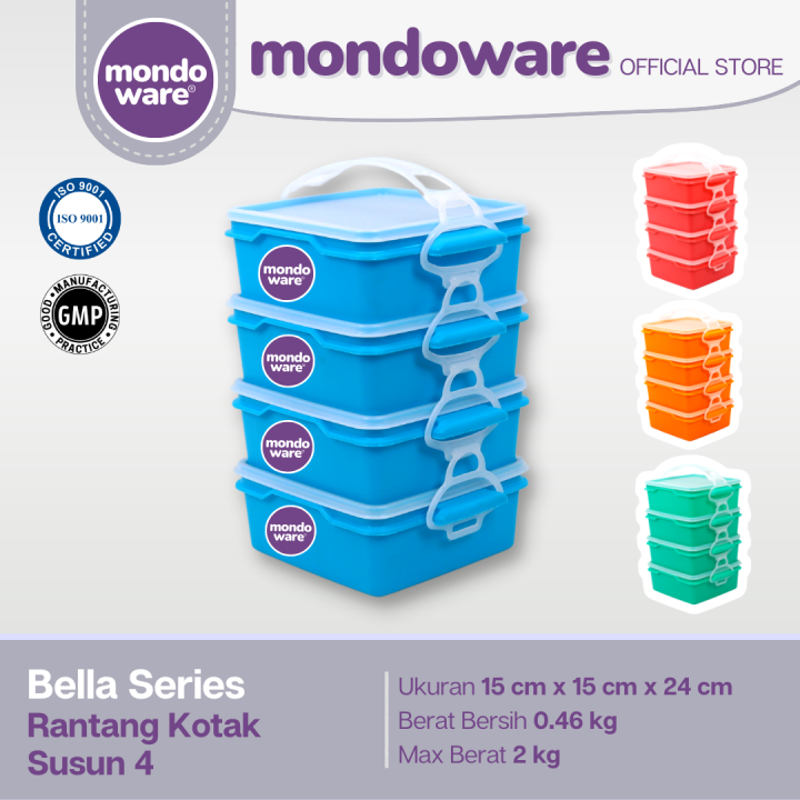 Rantang Makanan Kotak Susun 4 - Bella Series - Mondoware Plastik RT18 ...