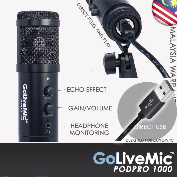 GoLiveMic PodPro 1000 Laptop PC USB Condenser Microphone for Podcast ...