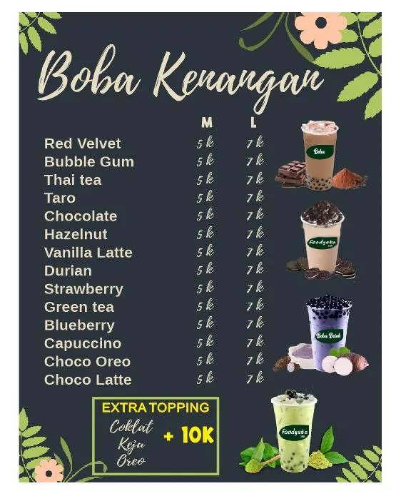 Pesanan khusus daftar menu boba kenangan + desain | Lazada Indonesia