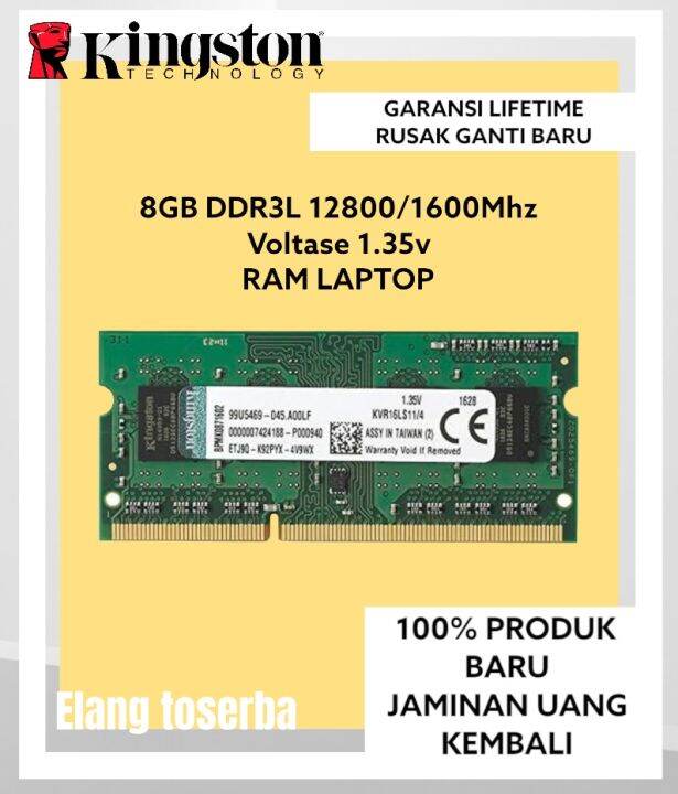 MEMORY RAM LAPTOP KINGSTONE DDR3L 8GB 12800 / 1600MHz LAPTOP / NB SODIMM PC3L ORIGINAL | Lazada ...