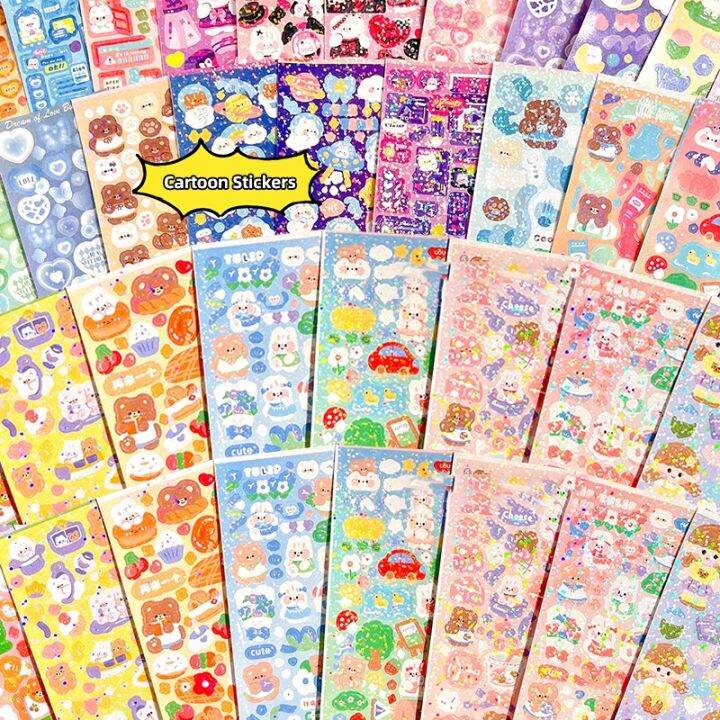 100 Sheets Various Cartoon Shiny Stickers Set Student Decorative DIY ...