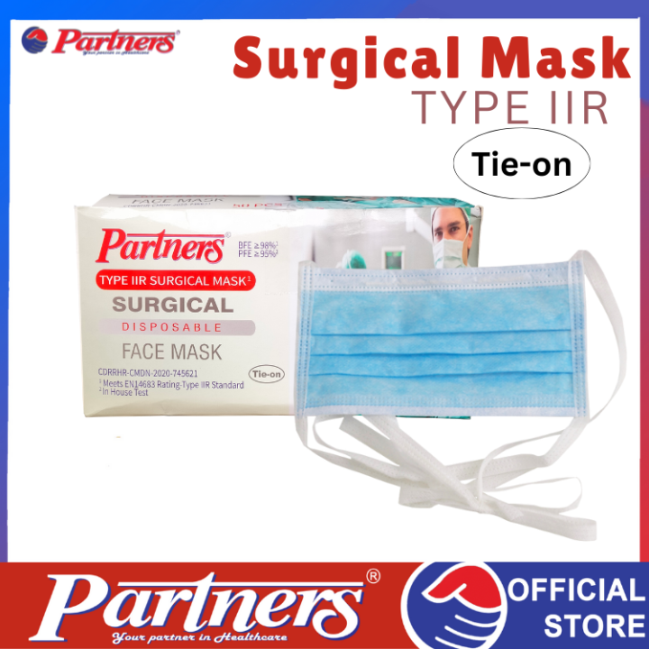 Partners Surgical Face Mask TYPE IIR [ Tie-On ] 3Ply Disposable - 50pcs ...