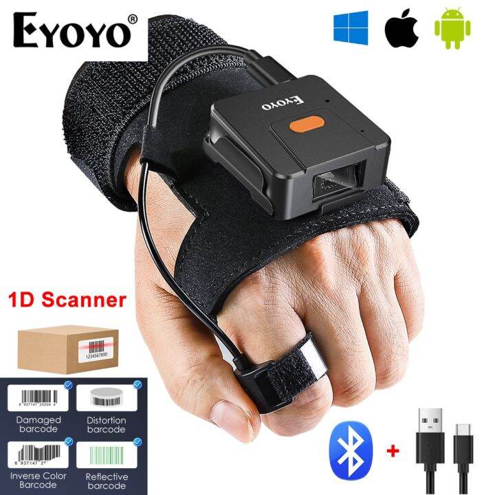 Eyoyo Wearable Glove เครื่องสแกนบาร์โค้ด 1D Bluetooth Laser Finger ...