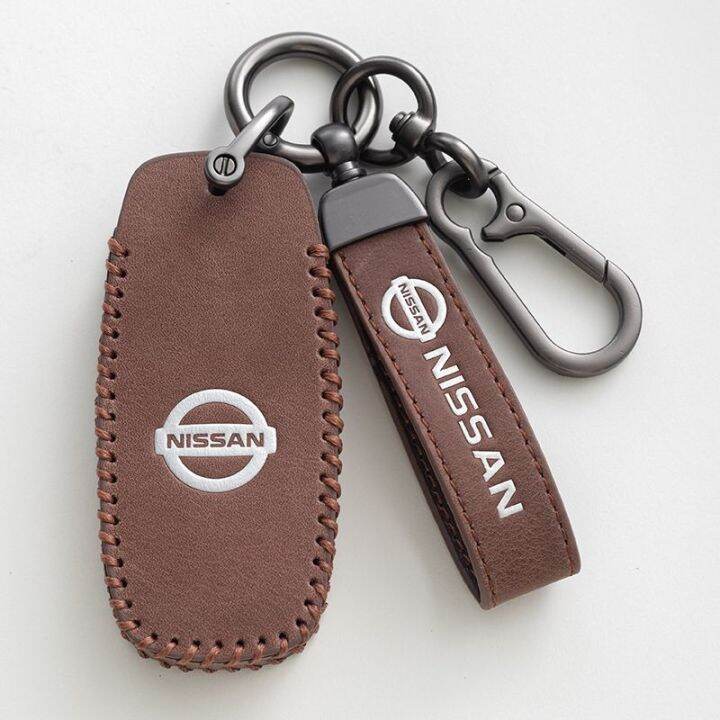 Genuine Leather Smart Flip Car Key Case Cover Shell Chain For Nissan ...