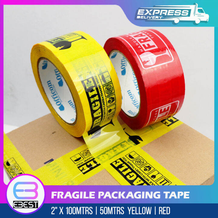 Fragile Tape RED | YELLOW | WHITE (2inches x 200/100/50 Meters) Strong ...