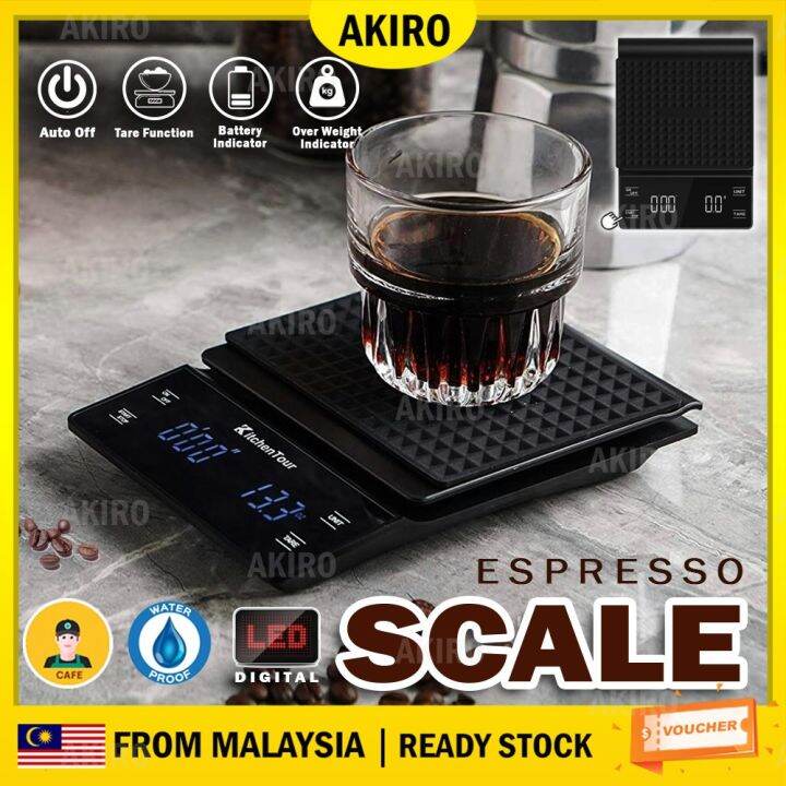 AKIRO Malaysia Digital Coffee Espresso Scale Accuracy 0.1g - 3000g with ...