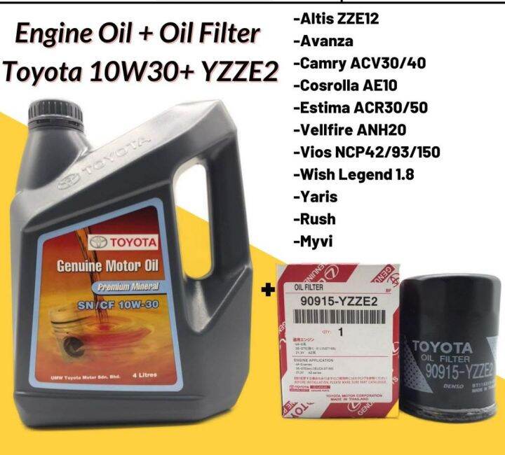 TOYOTA ENGINE OIL PREMIUM MINERAL 10W30 4L + TOYOTA OIL FILTER YZZE1 ...