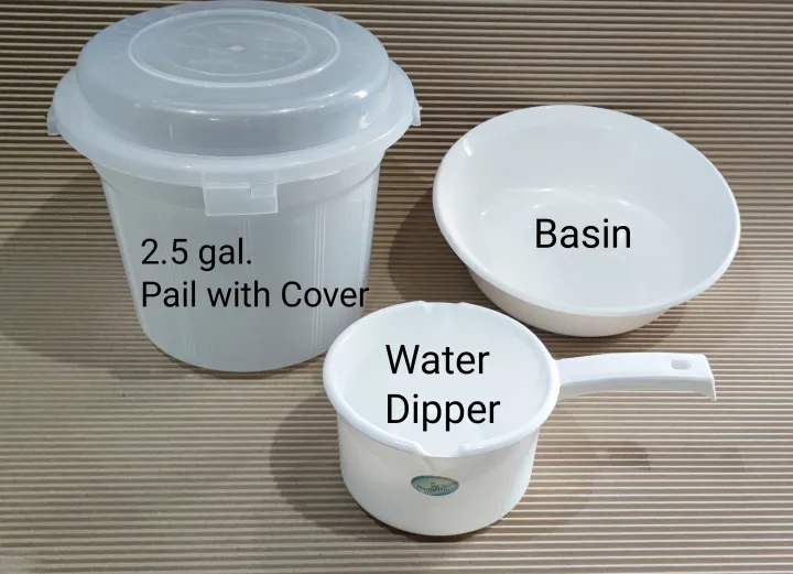 Plastic Bathroom / Laundry Set 3 in 1 SMALL- Water Pail with Cover (2 ...