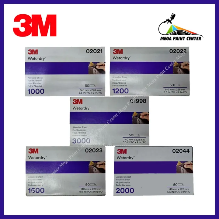 3M (1pc) Wetordry Abrasive Sheet Sand Paper Grit 1000, 1200, 1500, 2000 ...