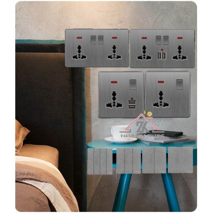 SILVER SWITCH SOCKET GREY USB SWITCH SOCKET SINGLE DOUBLE SOKET PLUG ...
