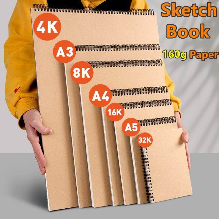 COD 8K/16K Double Spring Sketch Book Big A4/A5 Kraft Blank Sketch Pad with Thick Paper For ...